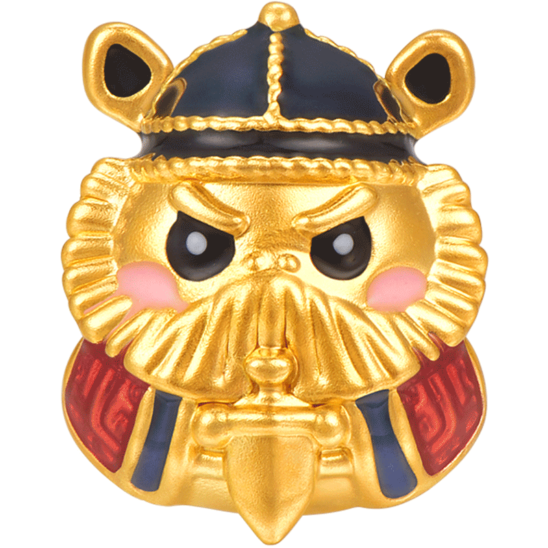 明牌珠宝黄金欢喜小神祇串珠 硬金Q萌吉祥物转运珠手链AFP0999