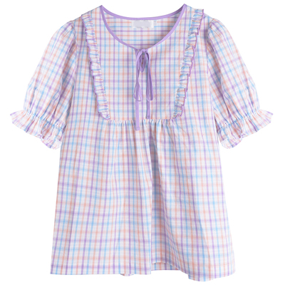 休闲甜美风百搭显瘦减龄格纹衬衫