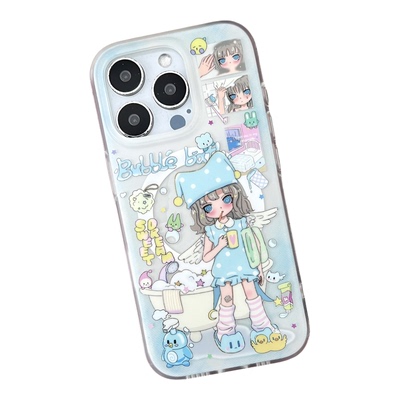 福星LuckyStars原创天使泡泡女孩适用于17promax磁吸手机壳可爱磨砂16双层小盐巴同款底壳