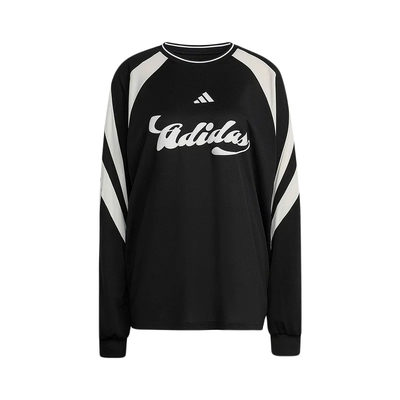 adidas阿迪达斯足球风个性运动休闲宽松上衣26春女长袖T恤 JY7638