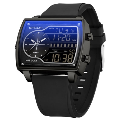 SANDA电子石英男表爆款酷炫双显