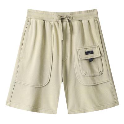 LNG夏季男女同款全棉针织毛圈布喷马骝水洗工艺宽松运动休闲短裤