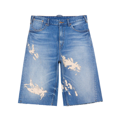 溅漆五分宽松耐磨男士牛仔裤