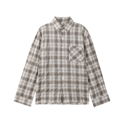 格纹褶皱轻薄衬衫防晒衬衣外套