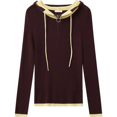 播复古运动撞色连帽针织衫女秋季长袖上衣DDS4SD5190