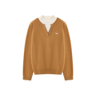 XWI欣未安可拉红撞色刺绣高领卫衣女2025年秋冬新款气质休闲上衣