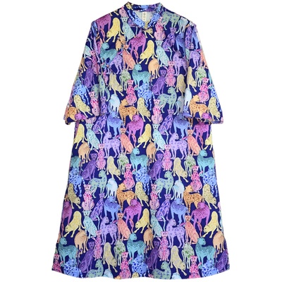 文艺复古改良旗袍纯棉豹子