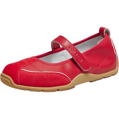 百思图春秋新款红色魔术贴运动芭蕾鞋休闲浅口女单鞋D3369CQ5