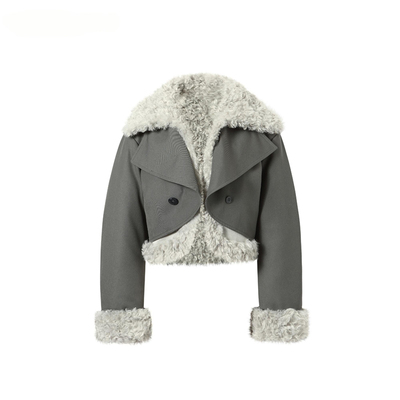 JAC FLEURANT【何洁同款】秋冬新品灰色拼毛绒时尚两件套夹克女