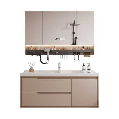 智能陶瓷一体盆浴室柜实木洗漱台卫生间洗手台洗脸盆柜组合奶油风