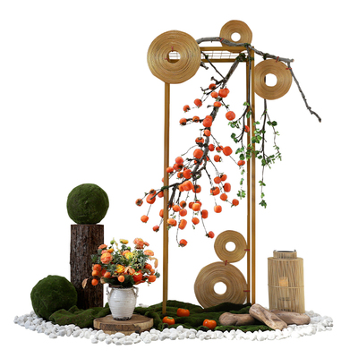 晶华落地花艺布景高档仿真花蝴蝶兰造景柿子树商业空间设计布置