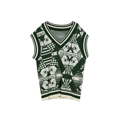 mithworld沵媞奇趣格纹提花马甲