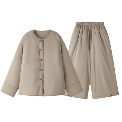 蓬松夹棉围巾外套裤子棉服套装