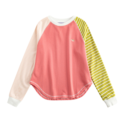 riverstone plus 拼接条纹刺绣圆领卫衣女冬季插肩撞色套头上衣