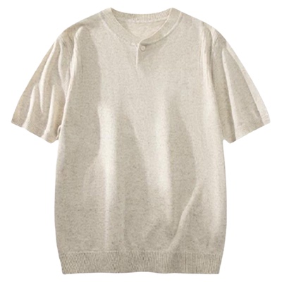 单粒扣老钱针织亲肤透气卷边T恤