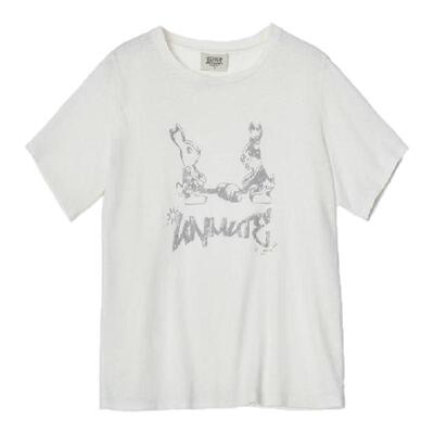 棉麻混纺做旧感兔子印花短袖Tee