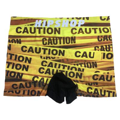 立体创意警戒线夏季中腰印花字母图案男平角内裤情侣CAUTION注意