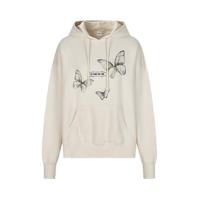 MOUSSY 春季新品美式风蝴蝶印花宽松连帽卫衣女028ISZ90-0171