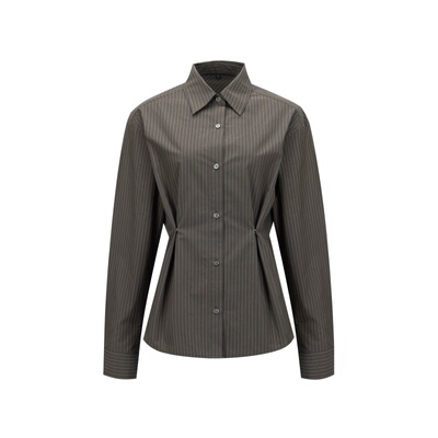 条纹收腰两穿叠穿长袖衬衫外套