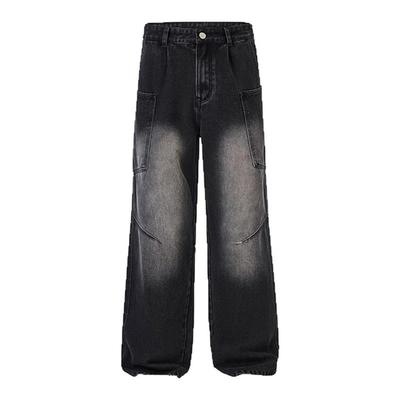 98SQUID 美式复古水洗多口袋工装牛仔裤男女cleanfit直筒休闲长裤