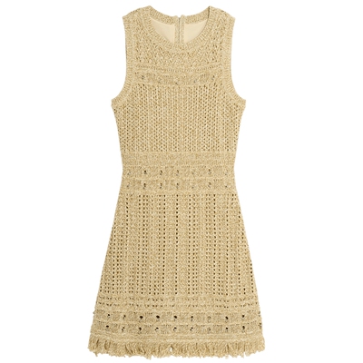 bebe2025秋季新款女士含棉套头镂空流苏无袖设计感铅笔裙330901