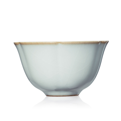 雅瓷汝窑葵口杯主人杯开片天青色