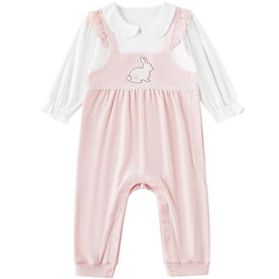 全棉时代婴儿连体衣小公主粉系衣服新款风柔棉连体服假两件秋