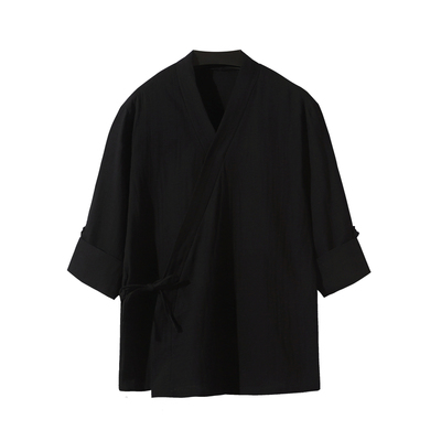 夏季薄款汉服衬衫男七分袖道袍