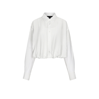 UR&DC2026夏季新款法式气质褶皱肌理翻领罩衫长袖衬衫女短款上衣