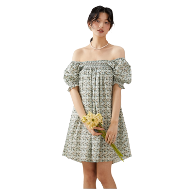 法式方领碎花onemorea字裙