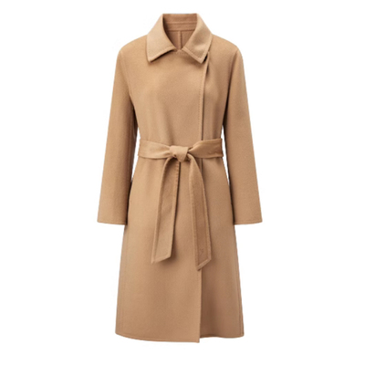 太平鸟女装2023年冬季新款驼绒水波纹大衣A1AAD4337