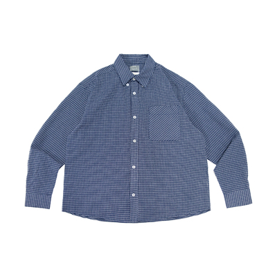 双色细格纹微褶肌理感衬衫男女