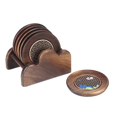 中式胡桃木茶杯垫珐琅彩隔热杯托