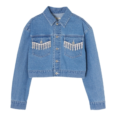 SLY丹宁风闪钻流苏廓形牛仔外套