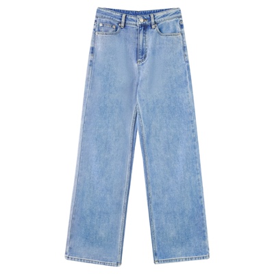 THESOONG中腰拉链弹力直筒牛仔裤