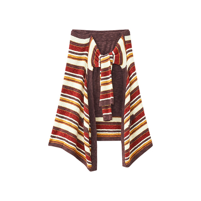 ALWOOLS2025秋冬新品复古撞色条纹假两件针织半裙