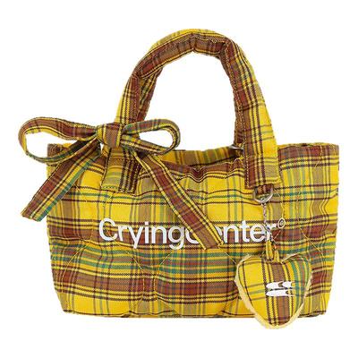 CryingCenter多色复古格纹托特包（含云朵挂件）斜挎单肩包大小号