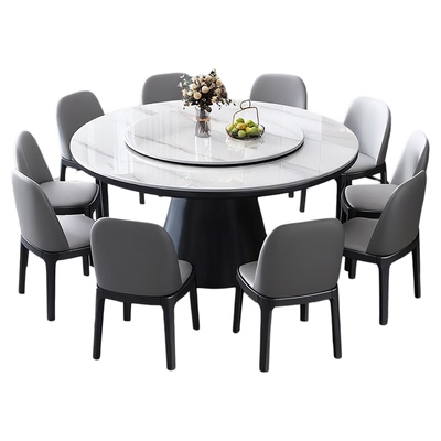 实木岩板圆桌现代简约家用饭桌带转盘轻奢圆形餐桌酒店十人大圆桌