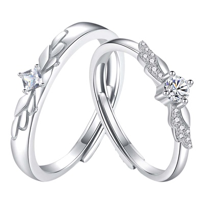 I Do&Co.天使之翼情侣对戒银戒指男女一对纪念日礼物送男女朋友