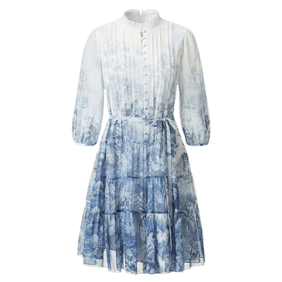 VGRASS渐变印花乔其玛丽官连衣裙