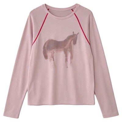 现货！韩国设计师2026春季新款波尔小马手绘印花圆领插肩袖上衣女