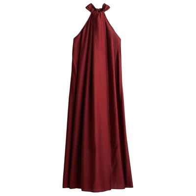 HM女装连衣裙冬季深红色露背长款礼服挂脖连身裙1294745