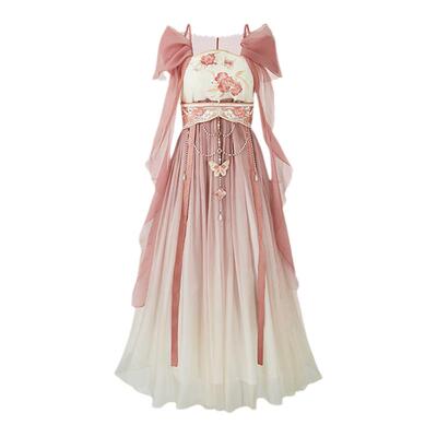 若芙蕖刺绣一片式诃子裙国风汉服