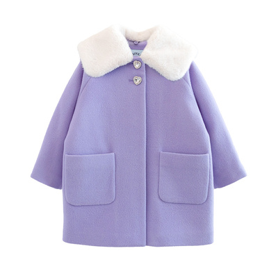 ILOVEJ女童香芋紫羊毛呢子大衣