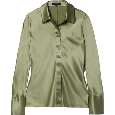 【38开门红】Joseph 夏季女轻熟绿色丝缎法式衬衫