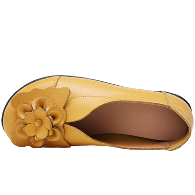 花朵豆豆鞋女真皮浅口平底妈妈鞋