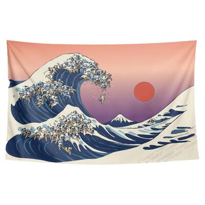 创意八哥犬浮世绘海浪宿舍挂毯画