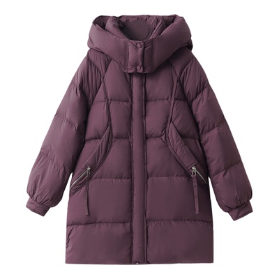 宽松大码90白鸭绒连帽加厚羽绒服