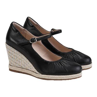 fed浅口单鞋春季新款女鞋坡跟玛丽珍鞋麻边真皮鞋女款S0222-YA012