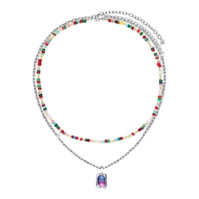 蝴蝶短款米珠糖果色双层颈链